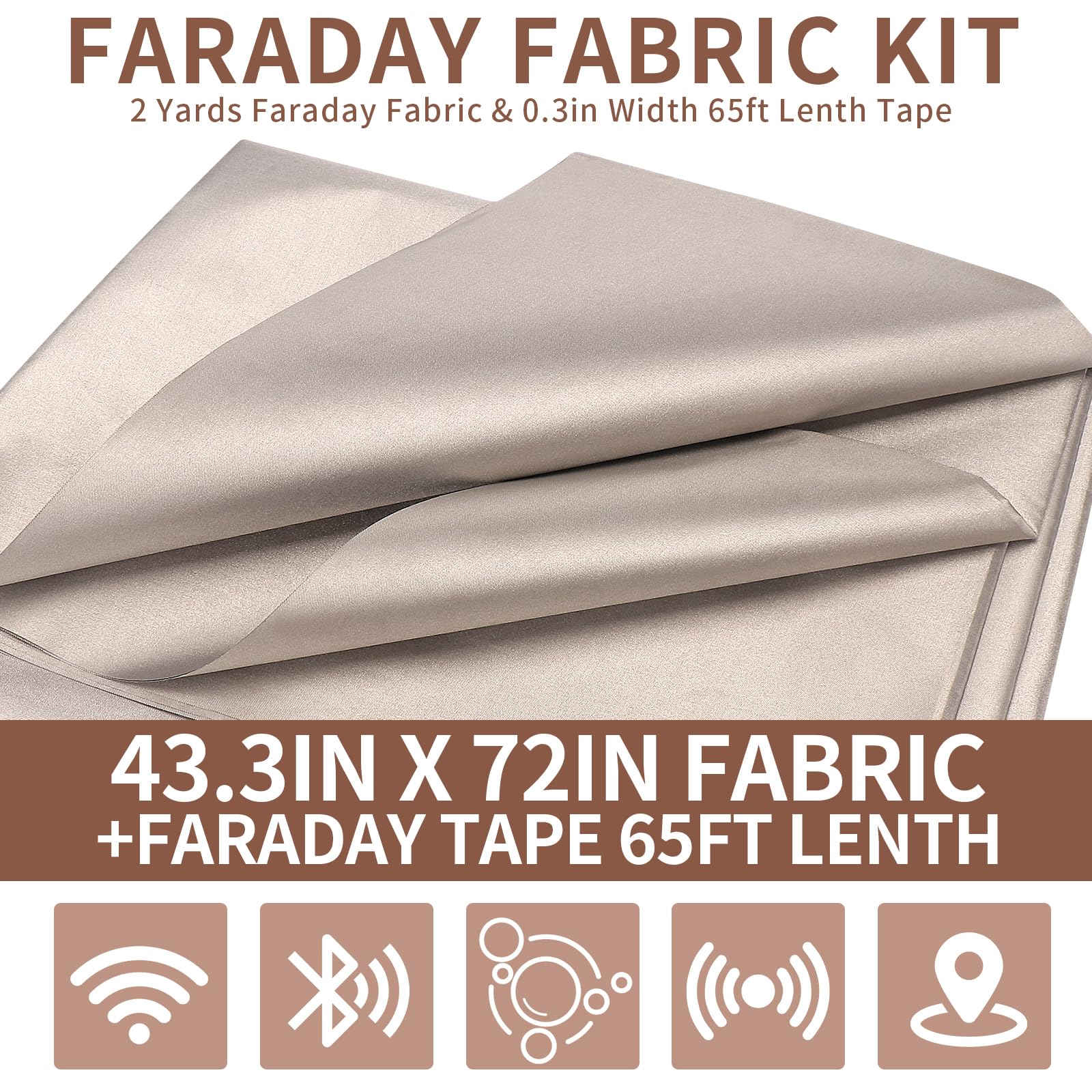 XLKIB Faraday Fabric,(43" W × 108" L Fabric + 300" L Tape),Faraday Fabric EMP Proof Military Grade,Faraday Cloth can Block Cellular Signals,WiFi, Bluetooth, GPS, and RF Signals