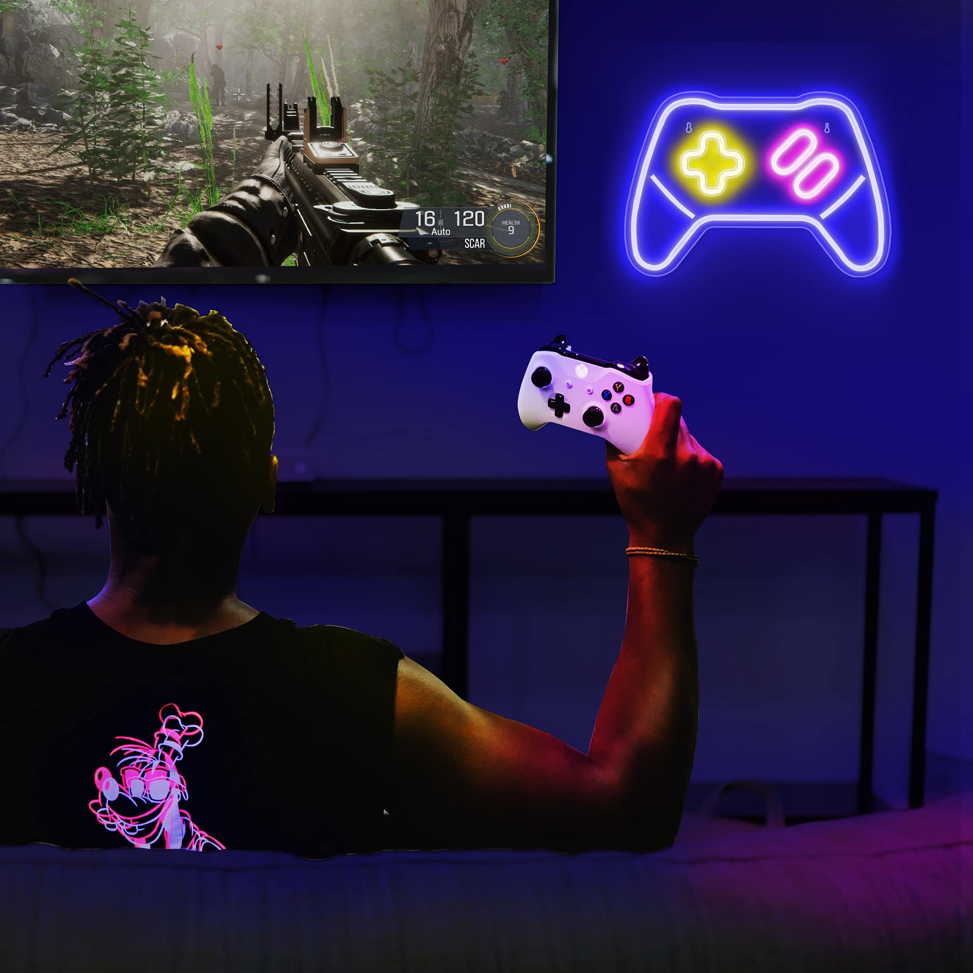 Lumoonosity Game Controller Neon Signs β Gamepad/Game Remote Neon Sign for Video/PC Gamer, Teen Boys' Gift - Game Zone LED Signs for Wall, Bedroom, Game Room Decor - Cool Gaming Console Neon Light