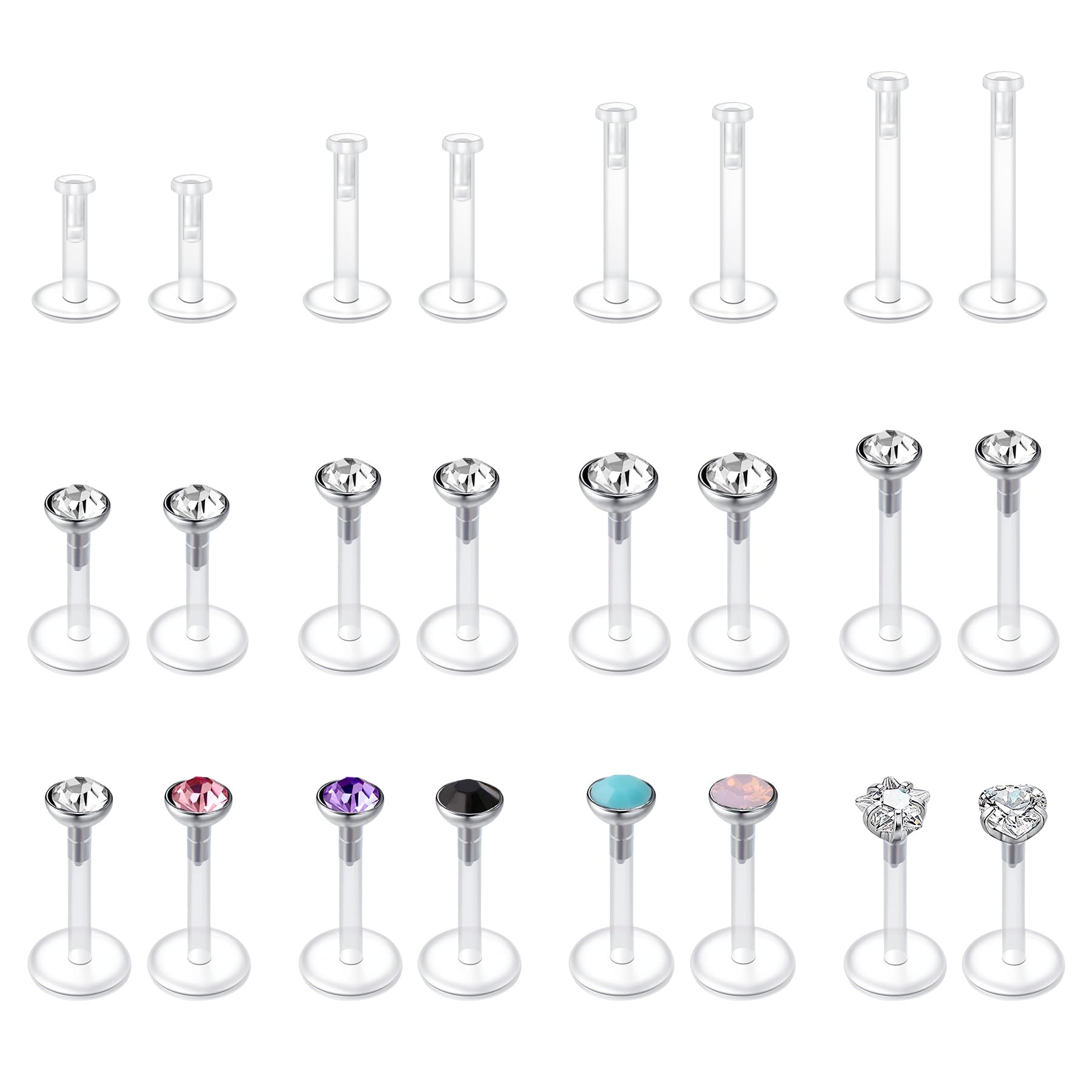 JFORYOU 8 Pcs Cartilage Earrings Set Ear Piercing 16G Clear Ball Studs as Retainer Cartilage Hilix Tragus Earrings Body Piercing Jewelry