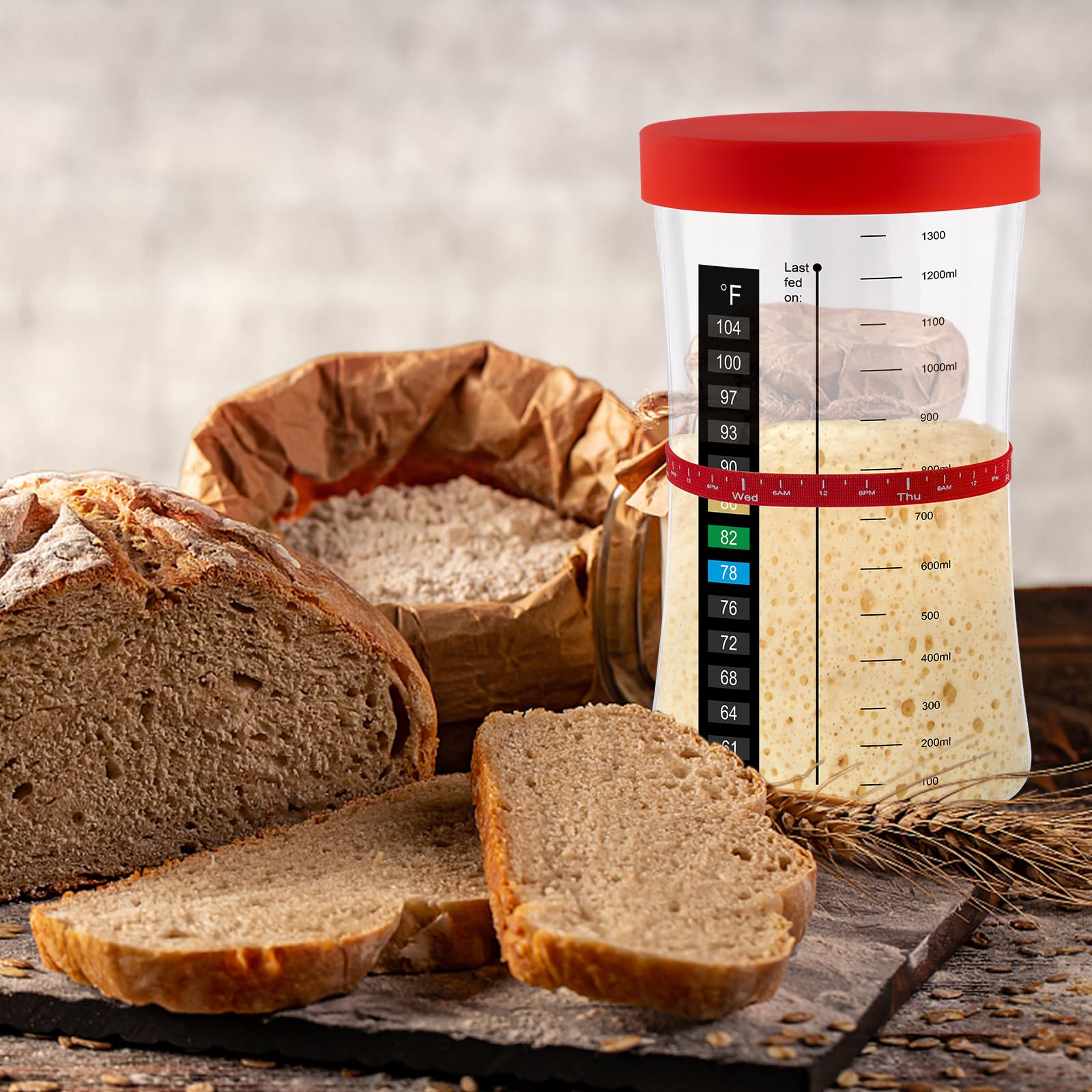 Tyniaide 50 OZ/2 Pack Pro Sourdough Starter Kit β Extra Thermometer Strips and Breathable Covers Included in Sourdough Starter Jar β A Perfect Sourdough Bread Starter Kit for Beginners to Expert