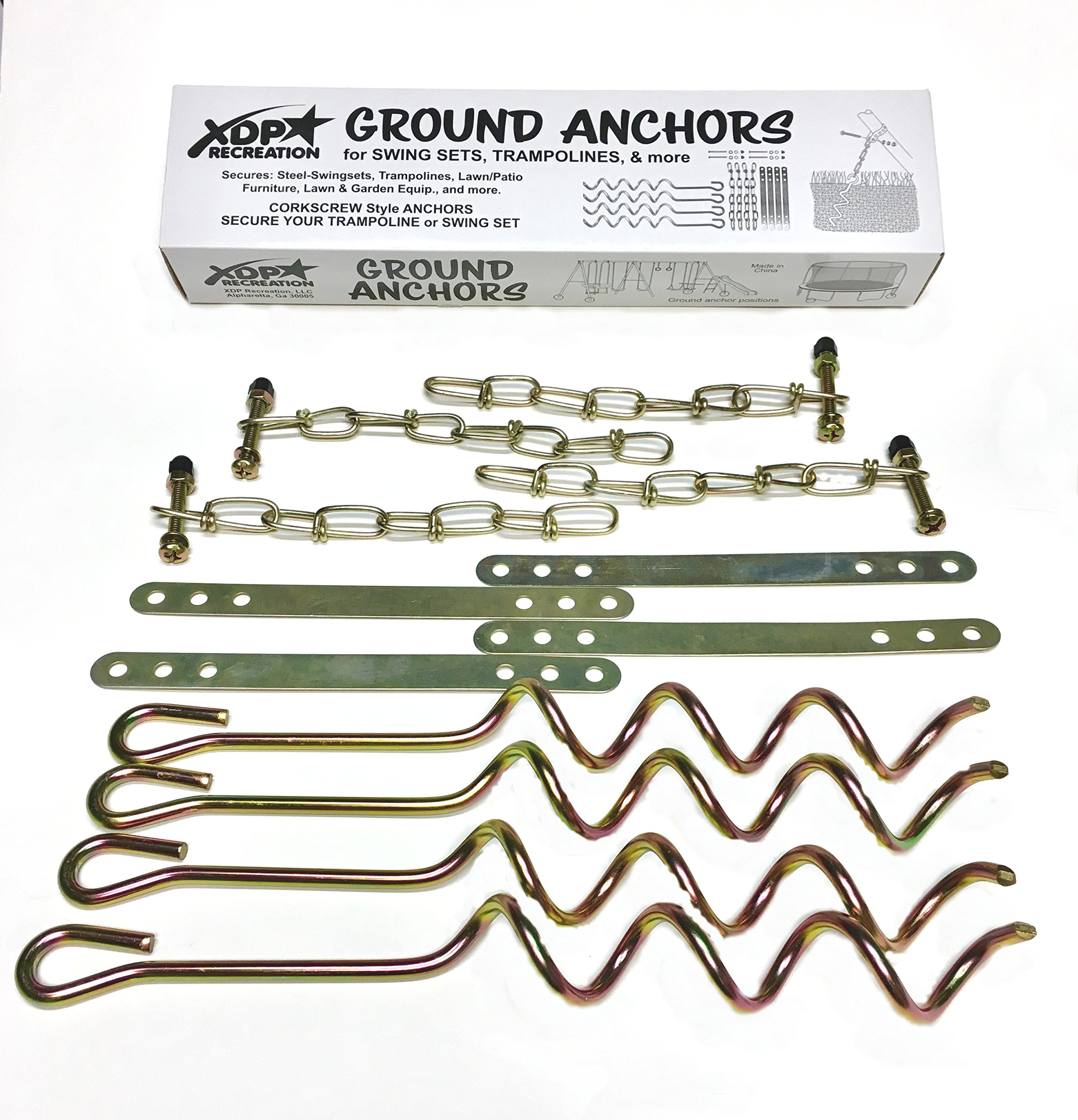 XDP Recreation 70113 Swing Set, Trampoline, & Patio Furniture Metal Ground Anchor Kit Hardware,Bronze