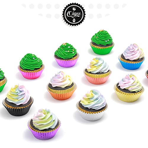qiqee 500pcs Foil Cupcake Liners For Baking Standard Size Thick & Sturdy Oil Resistance, 10 Color Baking Cups Muffin Liners Paper(Standard Size 2inch Bottom)
