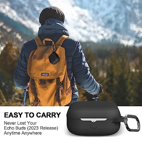 Silicone Case Compatible with Echo Buds 2023 Shockproof Protective Case Cover for All-New Echo Buds (2023 Release) Portable Scratch Resistant Cover with Carabiner and Lanyard (Black)…