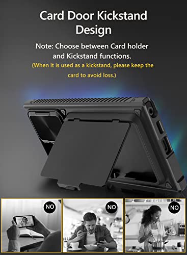 Vihibii Case with Card Holder (4 Cards) & Sliding Camera Cover & Kickstand, Shockproof Rugged Hard Back & TPU Edge Wallet Case for Samsung Galaxy S23 Ultra 5G 6.8" 2023 , Black