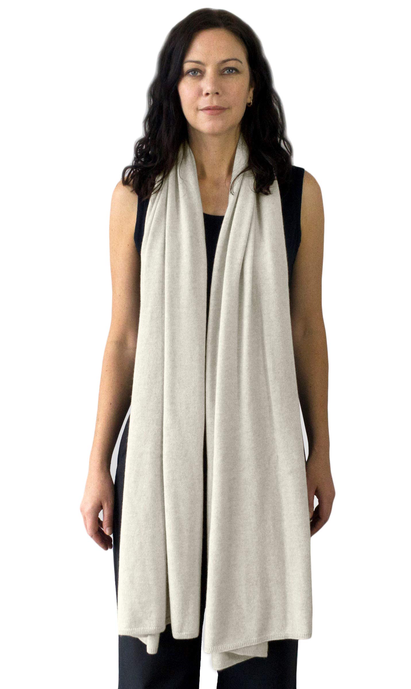 Jet&Bo 100% Pure Cashmere Travel Wrap, Scarf & Blanket Ivory, Storage Bag + Gift Box
