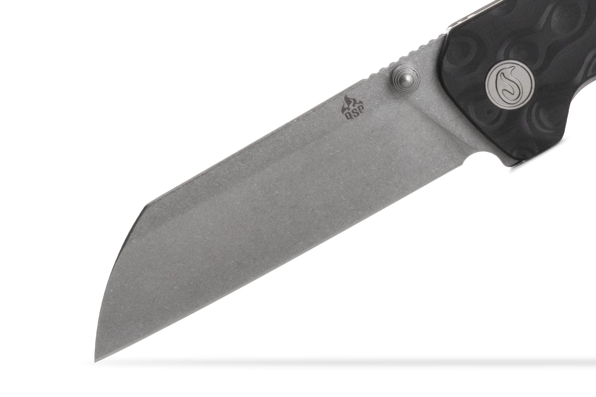 QSP Penguin Titanium Framelock EDC Pocket Knife, Marbled Carbon Fiber Handle, S35VN Steel, Kaviso Exclusive (Stonewashed)