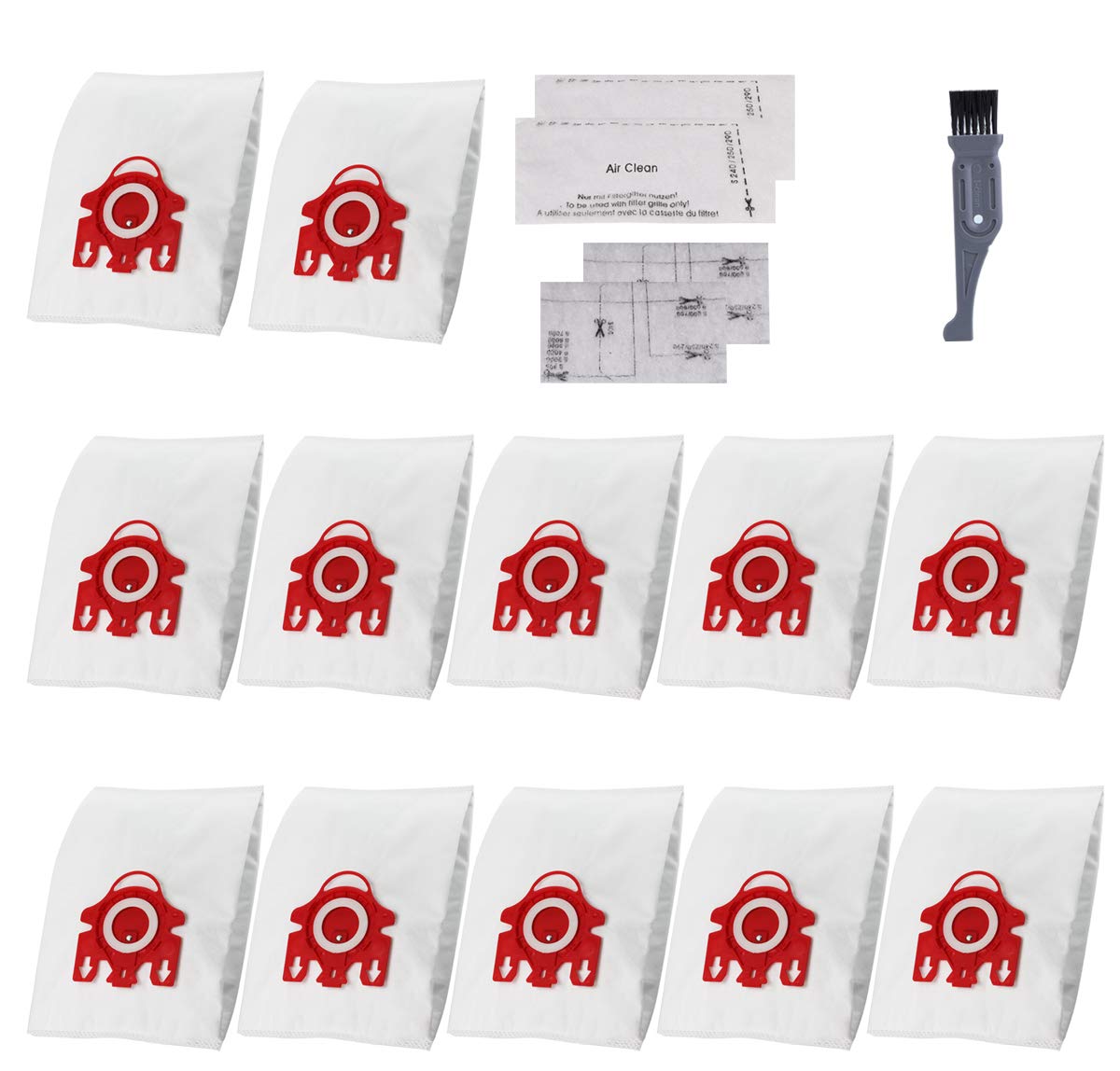 I-clean Replacement FJM Vacuum Bags 12PCS, AirClean 3D Efficiency Vacuum Cleaner Dust Bags With 2 Motor Protection Filters & AirClean Filte