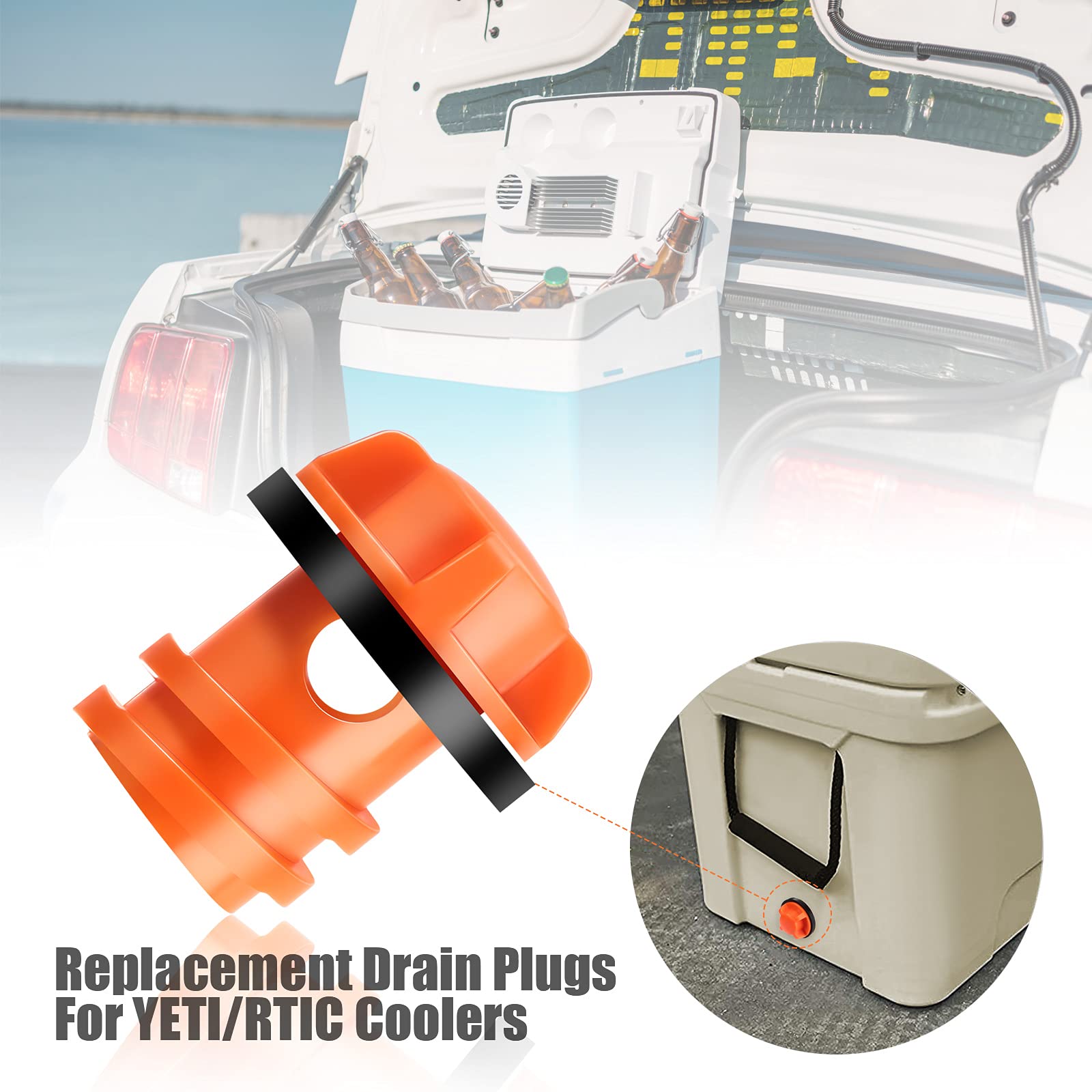 Honoson Cooler Drain Plugs Replacement Compatible with Most Rotomolded Coolers Including Most Major Brands Drain Plugs with Leak-Proof Design (Orange)