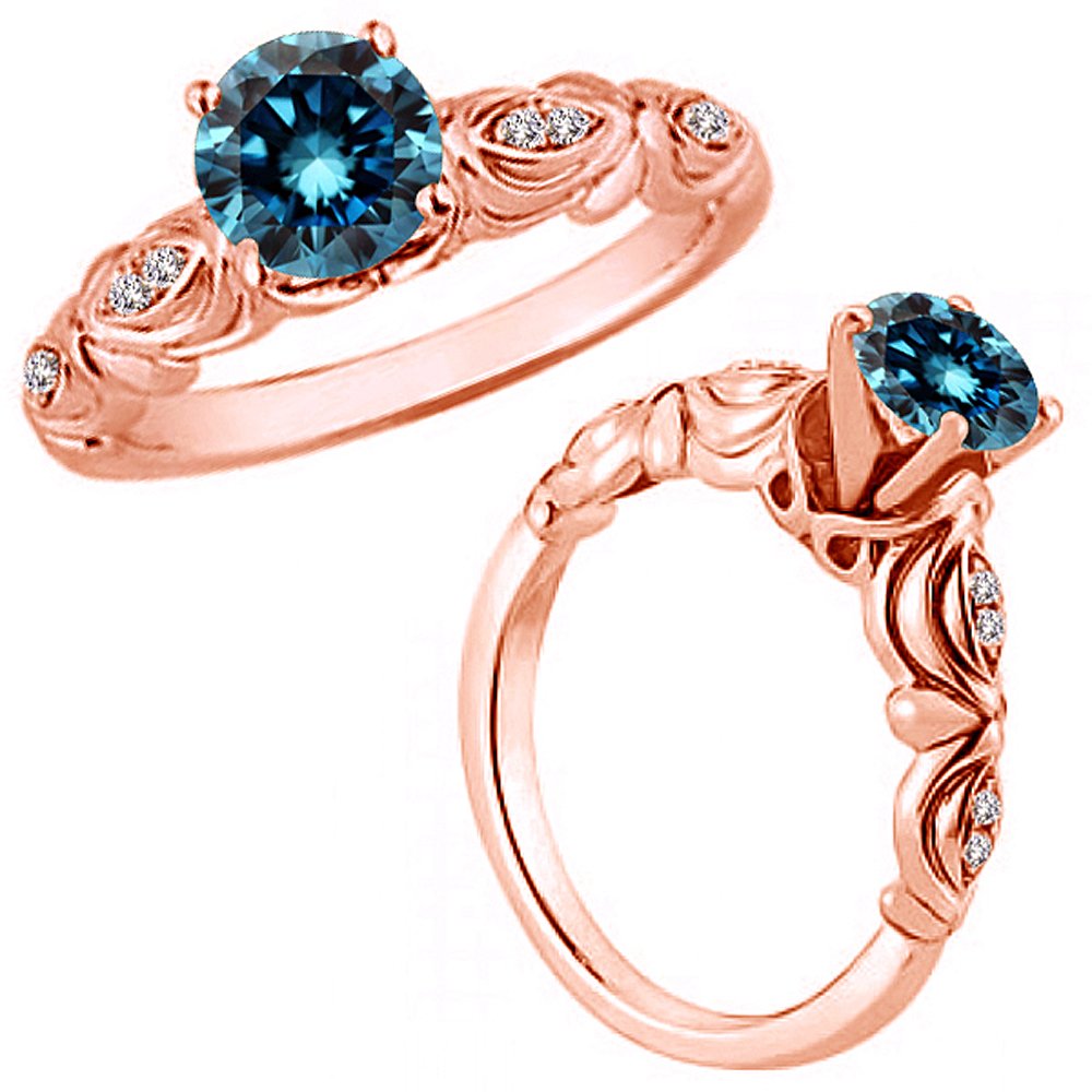 Jascina 0.25 Carat Blue Diamond Fancy Solitaire Engagement Wedding Bridal Ring 14K Rose Gold