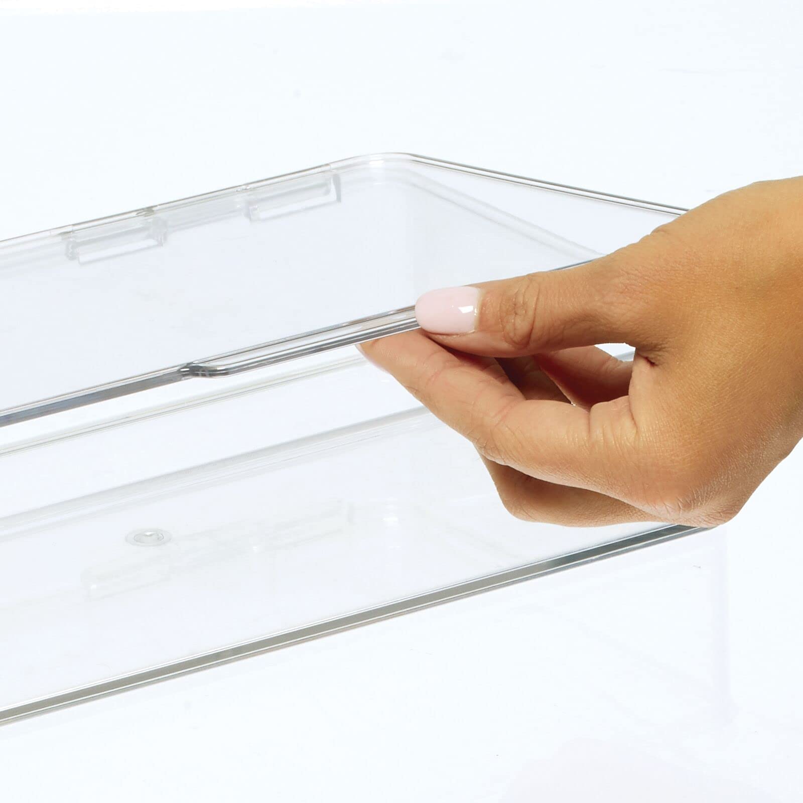 mDesign Plastic Kitchen Pantry and Fridge Storage Organizer Box Containers with Hinged Lid for Shelves or Cabinets, Holds Food, Snacks, Canned Drinks, Seasoning, Condiments, or Utensils, 6 Pack, Clear
