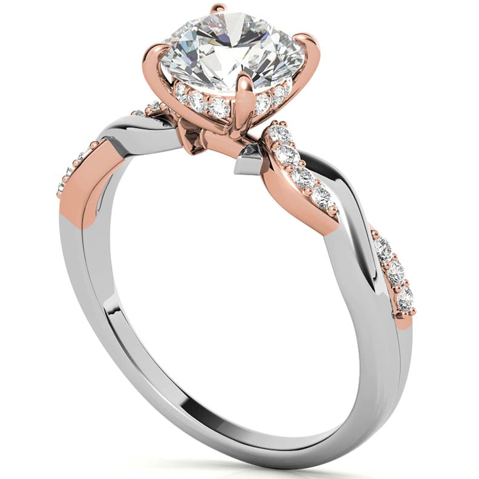 Luyona Moissanite Ring 1 ct Round Cut Lab Double-Colors Twisting Infinity Engagement Wedding Anniversary Ring, Customize Name Engraving (white gold, Customize)