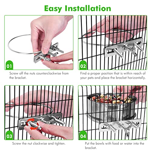 Yummy Sam 2 Pcs Small Dog Food Water Bowl for Cage with Upgraded Clamp Holder, Pet Kennel Hanging Bowls Stainless Steel Detectable Bowls Crate Feeder Dish for Small Dogs (4.7x2'' & 3.9x2'')