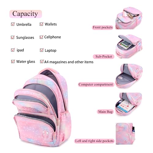 YJMKOI 3PCS Colorful Heart Print Backpack for Girls, Primary Kids Bookbag Set, Purple Backpack with Lunch Box
