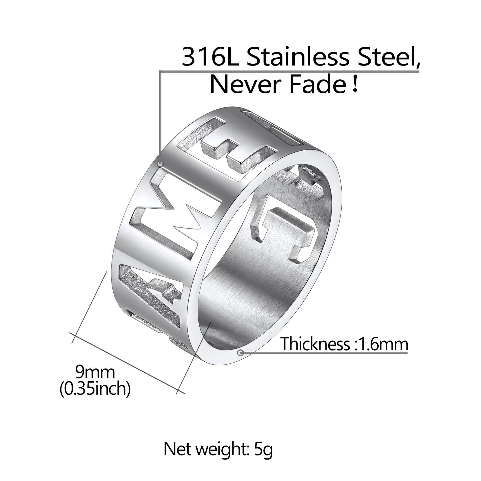Personalized Name Ring for Men Women Stainless Steel Rings Custom Jewelry