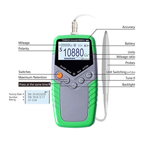 Permanent Magnet Gauss Meter Tesla Meter Fluxmeter with 5% Accuracy Probe 0 to 2400mT