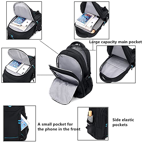 Yookeyo Rolling Backpack for Boys Elementary School Bag with Wheels Travel Trolley Bag 2 wheels & 6 wheels, Black