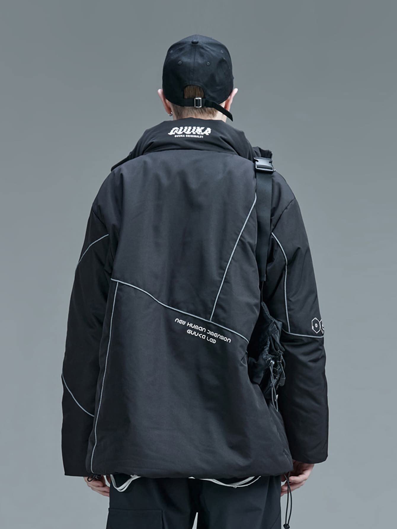 OSHHO Jackets for women - Men Reflective Letter Graphic Contrast Piping Winter Coat (Color : Black, Size : Small)