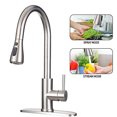 Pull Down Faucet Spray Head, Kitchen Faucet Head Replacement Parts, 3-Function Kitchen Sink Faucet Kitchen Faucet Sprayer Head Replacement Kitchen Sink Spray Nozzle, Brushed Nickel