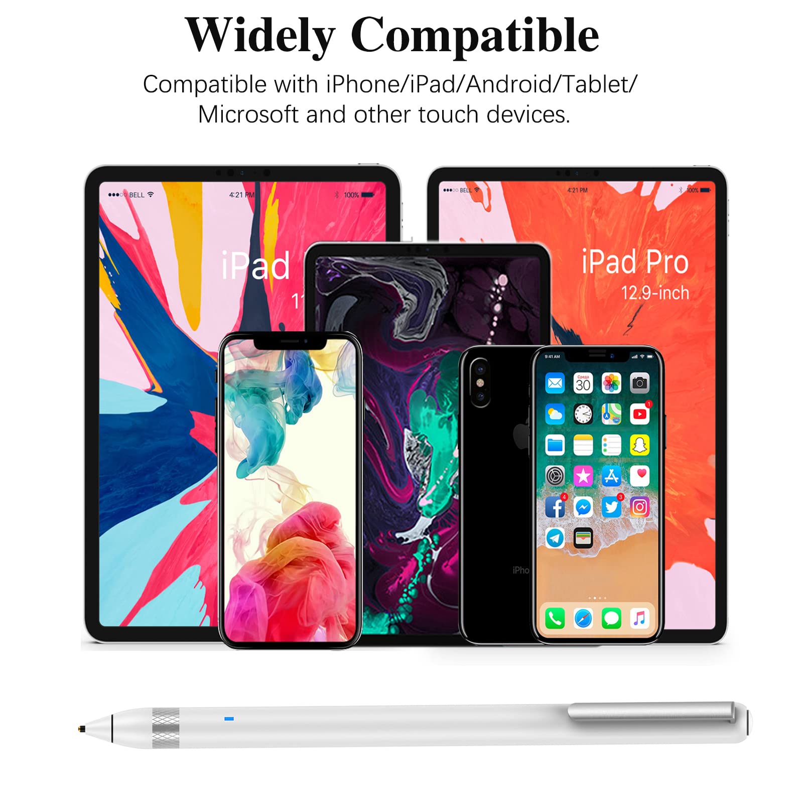 Stylus Pens for Touch Screens,Active Stylus Pen for iPad 1.4mm Ultra Fine Tip iPhone Stylus Writing&Drawing Compatible with iPad/Pro/Air/iPhone/iOS/Lenovo/Tablet and Other Touch Screen Devices(White)