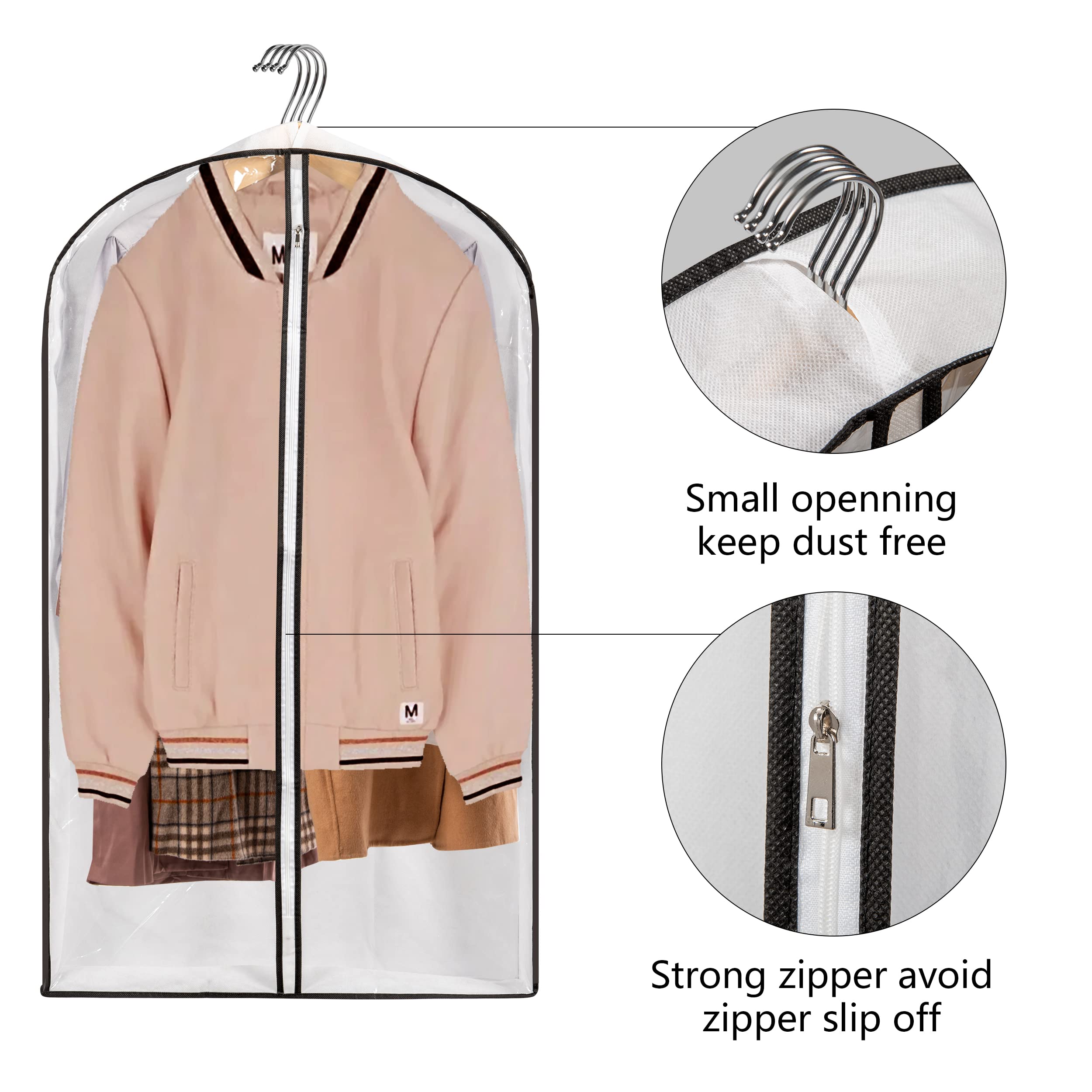 Mskitchen Hanging Clothes Bag with 4" Gusseted Garment Bag (Set of 6) for Storage Suit Bag for Closet Clear Dress Covers for Suits, Sweaters, Shirts - 24"x 40"x 4"/ 6 Pack
