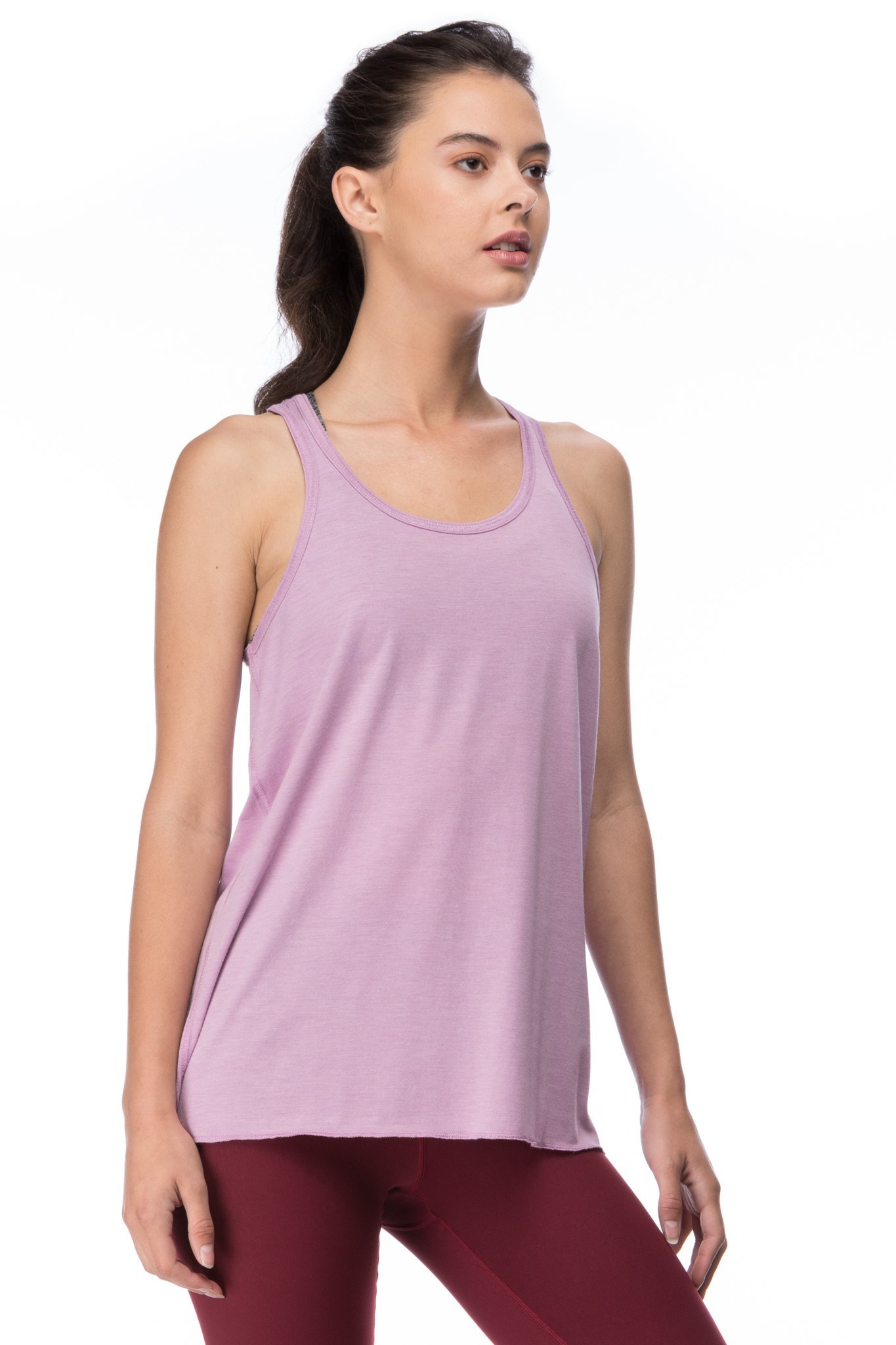IABMFG Premium Woman's Athletic Flowy Racerback Tank - Yoga Gym Workout Running (Mauve Mist, Medium)