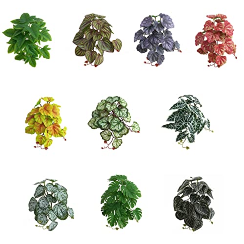 XISAOK Artificial Reptile Plants Lifelike Terrarium 3D Printed Leaves Amphibian Plant Tank Habitat Decoration for Iguana Turtle reptile plants for terrarium tropical habitat for bearded dragon snake