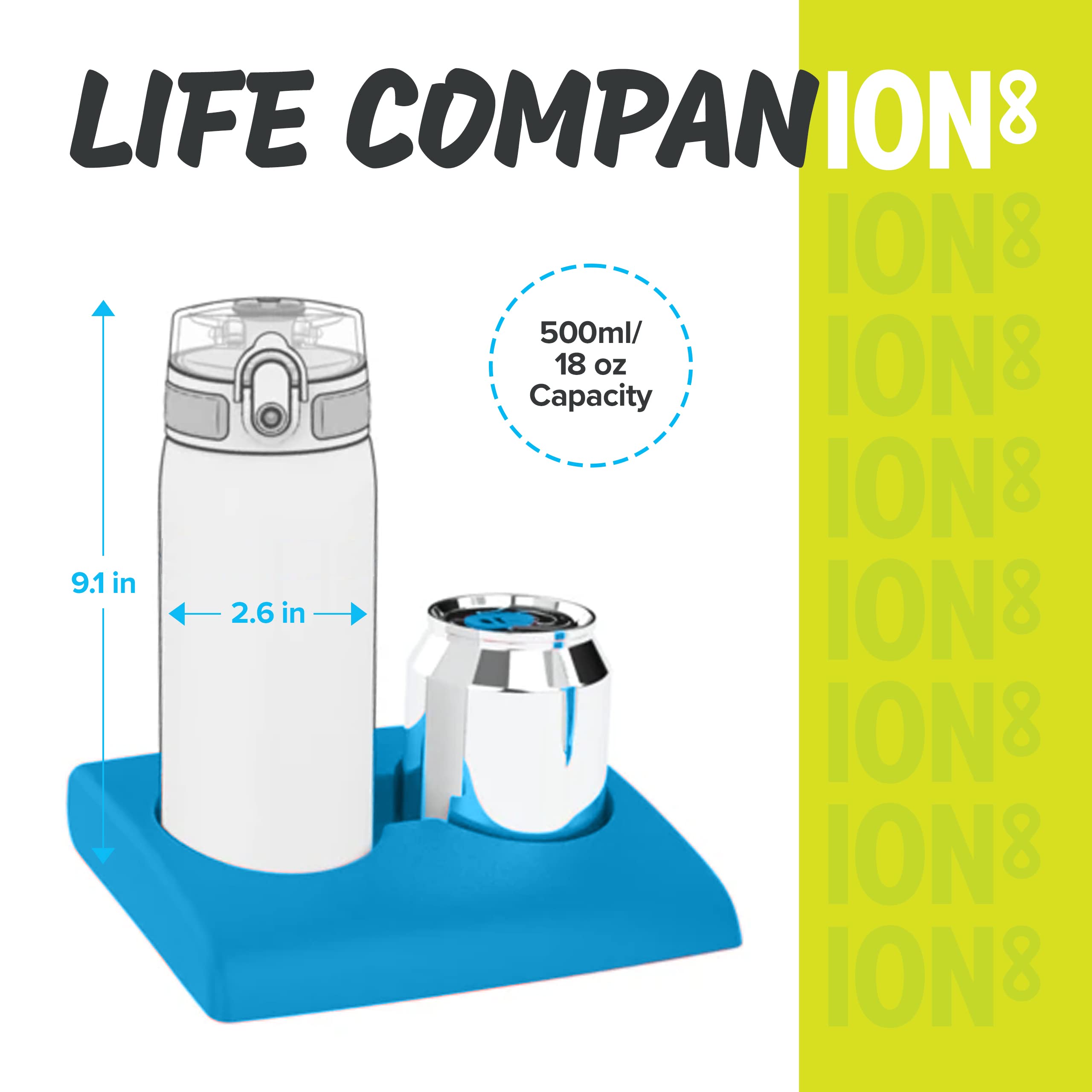 Ion8 Slim Leak Proof BPA Free Water Bottle, 500ml (18 oz), Solid Carbon