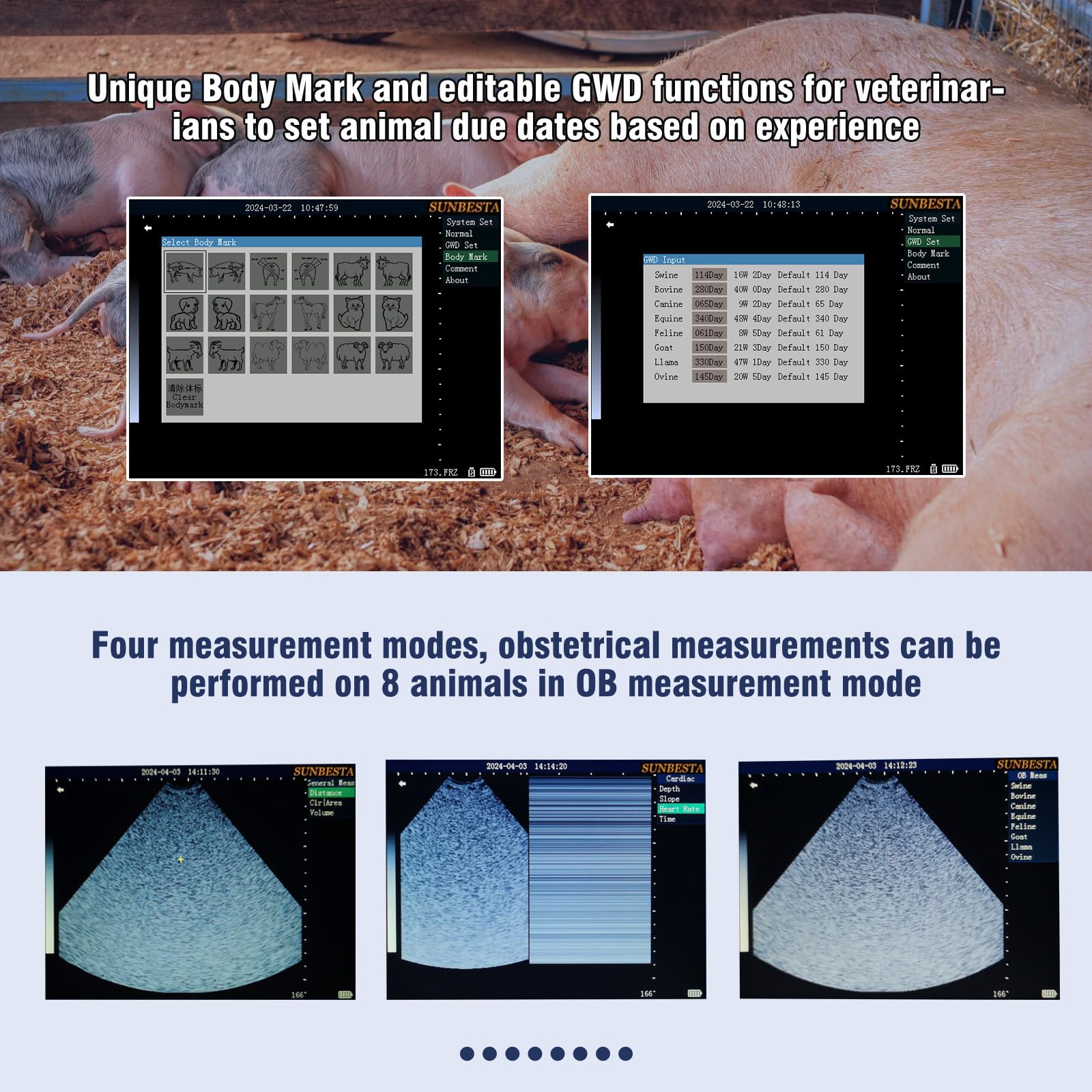 SUNBESTA A20 Veterinary Ultrasound Machine for Pregnancy, at Home Ultrasound for Dogs, Cats, Pigs, Sows, Sheep, and Goats Pregnancy Check (Convex Probe)