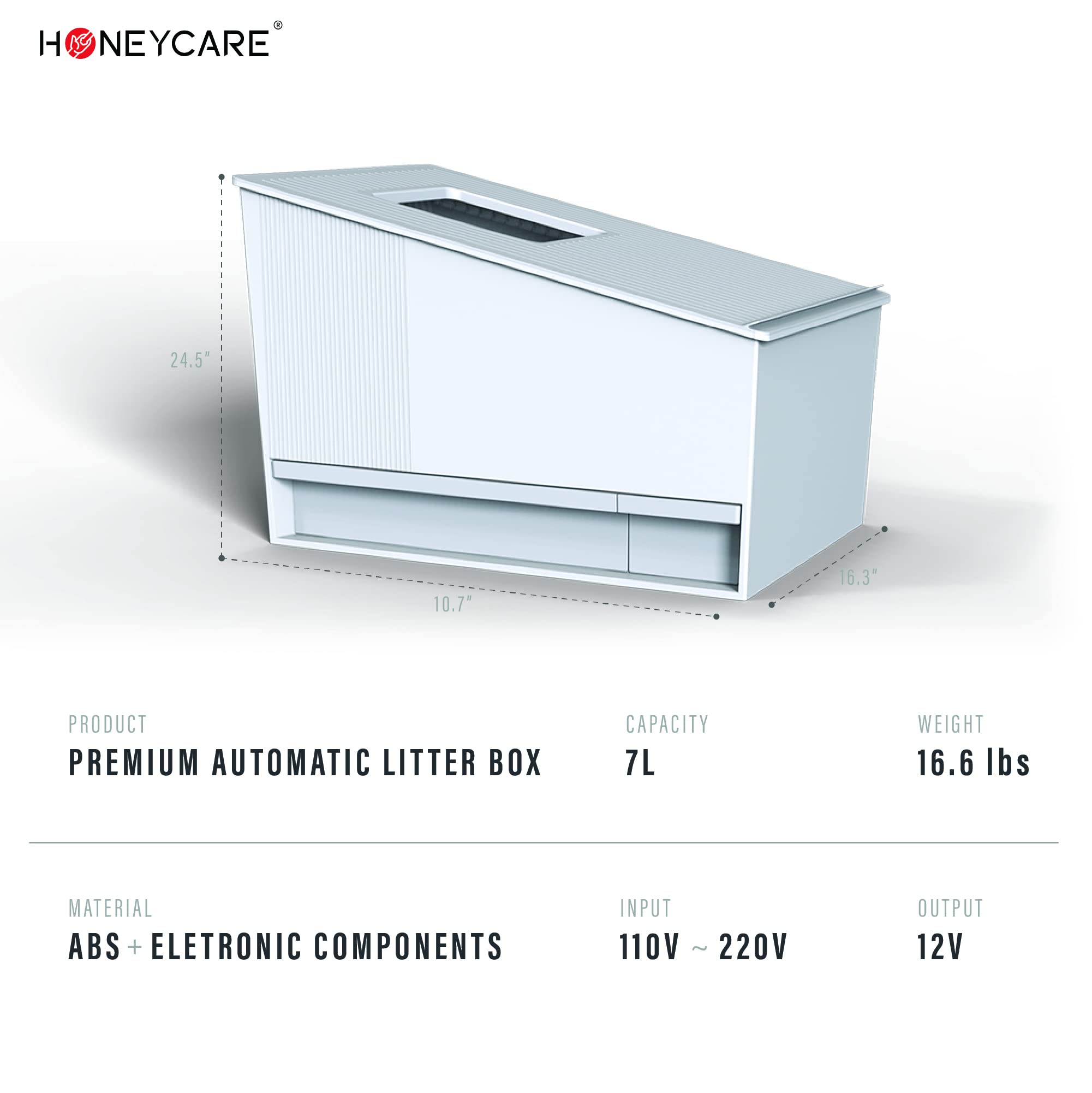 HONEY CARE Self-Cleaning Cat Litter Boxes, Automatic Cat Litter Box for Multiple Cats, APP & Alexa Voice System Smart Secure Control, Matte White