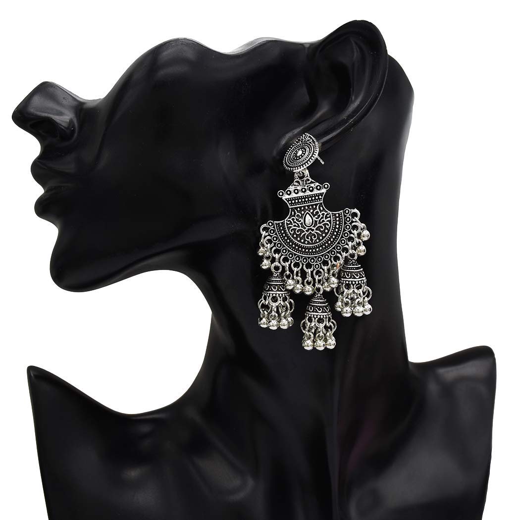 Jhumka Tassel Drop Earrings Bridal Dangle For Women Ethnic Afghan Silver Oorbellen Vintage Boho Tribal Egypt Nepal Gypsy Jewelry (Silver)