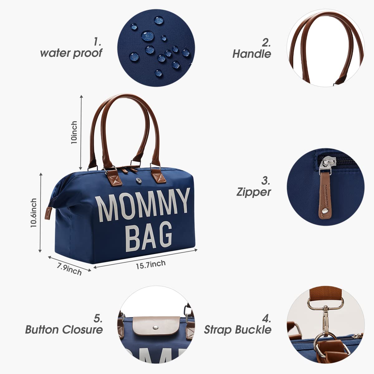 SEEDNUR Diaper Bag Tote with 2 Organizer Pouches, Large Capacity Mommy Bag for Hospital and Weekender Travel (Navy)