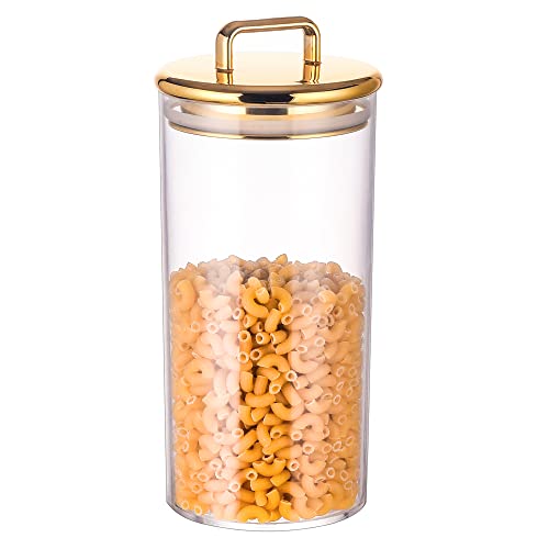 YUEJUM 32 oz Large Acrylic Storage Apothecary Jar with Gold Airtight Lid | Bathroom Vanity Organizer Containers | Perfect Decorative Canisters for Shells, Bath Salt, Grains, Cotton Ball, Flossers