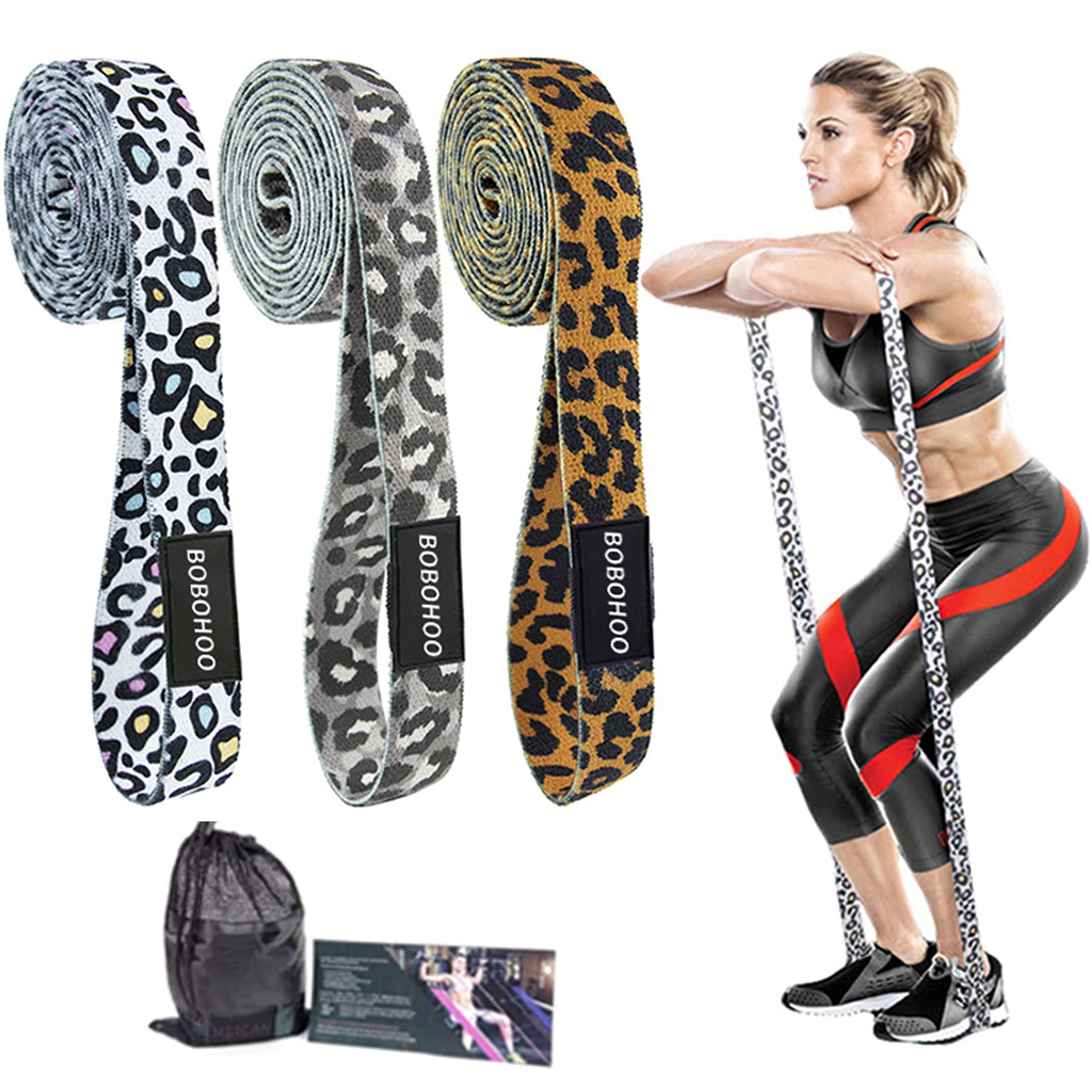 Leopard Print Resistance Bands Set, Fabric Resistance Bands Women with 3 Levels Long Stretch Fitness Loop Band Pull Up Bands Home Gym