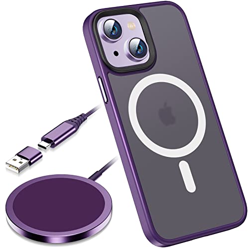 YLLZI [2 in 1 Magnetic Case with Charger Designed for iPhone 14, Compatible with MagSafe, Military-Grade Drop Protection, Slim Phone Case for 14-6.1 inch, Deep Purple