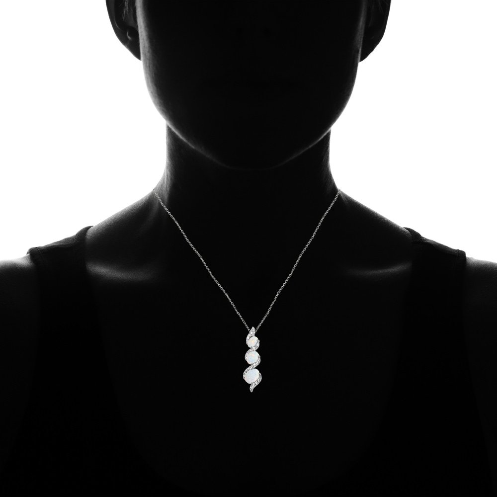 Ice Gems Sterling Silver Simulated White Opal and White Topaz Oval S Design Three-Stone Journey Necklace