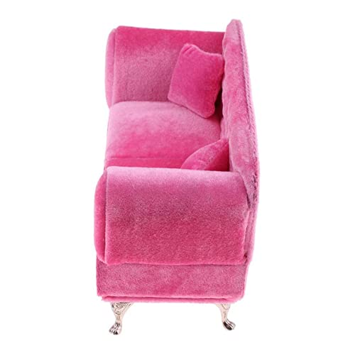 YUPVM 1/6 Miniature Dollhouse Sofa with Pillows Pink Suede Sofa for Dollhouse Decorate Furniture Accessories (500179341)
