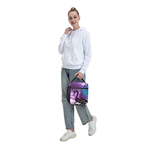 wsrgvab Dragon Fantasy Purple Portable Lunch Box Bag Insulated Reusable Lunch Tote For Men And Women