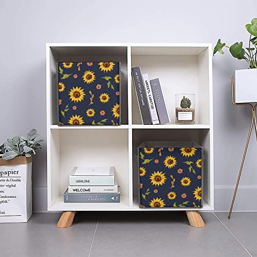 Watercolor Sunflowers Collapsible Storage Bins Cubes Organizer Trendy Fabric Storage Boxes Inserts Cube Drawers 11 Inch