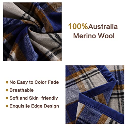 YOUR MOON Pure Wool Blanket Throw Queen Size 100% Australian Natural Wool Bed Blanket, Washable Wool Blanket Throw, Hypoallergenic- Non-Itchy Or Scratchy Fabric (Blue, 90 * 90)