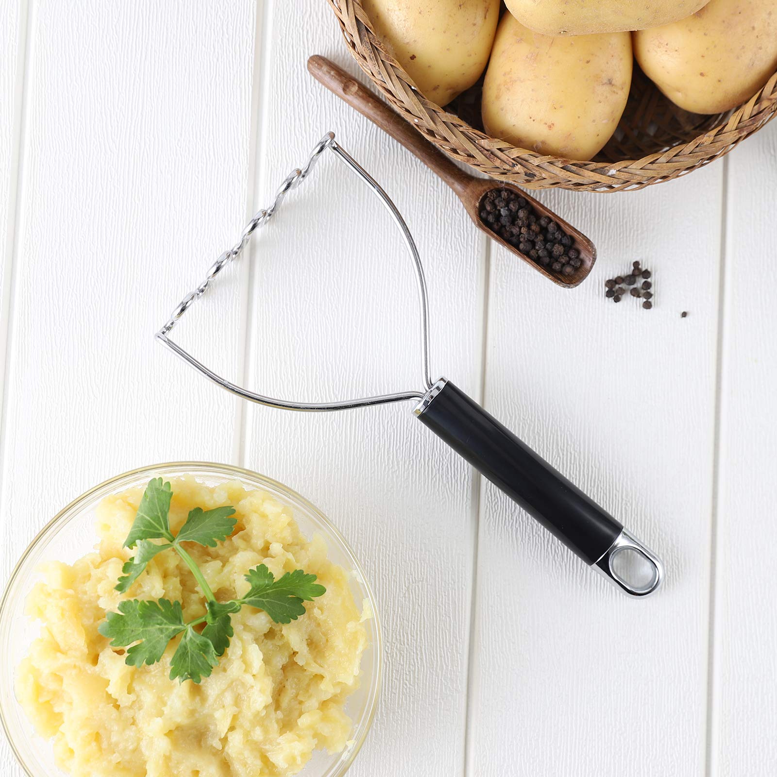 Potato Masher, Potato Masher Stainless Steel, Heavy Duty Mashed Potatoes Masher, Professional Metal Wire Masher Kitchen Tool for Bean, avocado, Vegetable-10.24 inch (Silver)