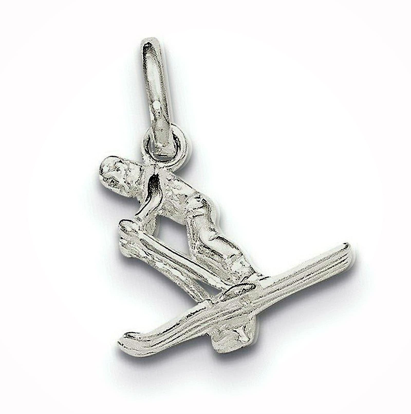 New .925 Sterling Silver Polished 3D Skiing Skier Pendant Charm AC0237ES