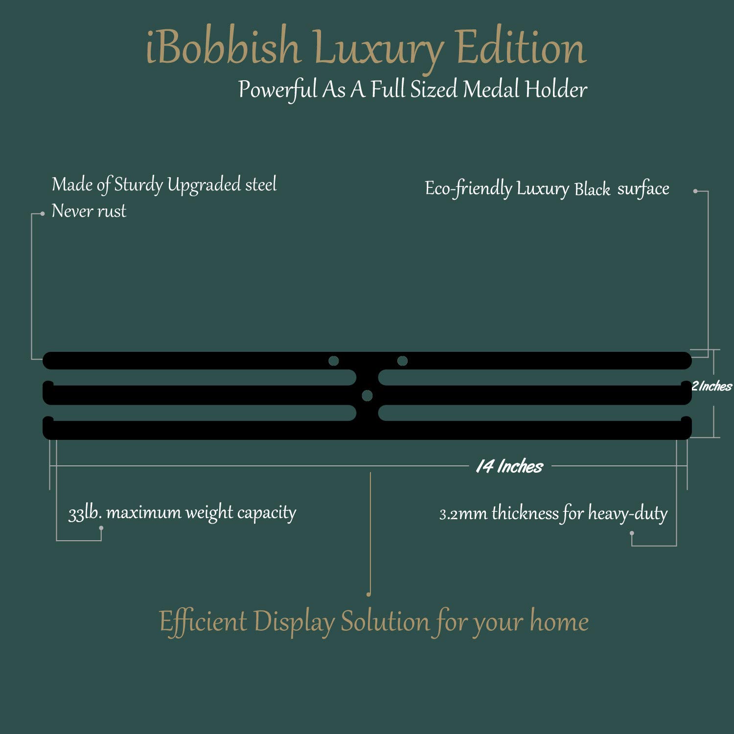 iBobbish Sports Marathon Medal Display hanger Holder Racks Frame in matt black surface Wall Mount Over 40 Medals Upgraded 3 lines with 3 screws Easy to Install Easy to use