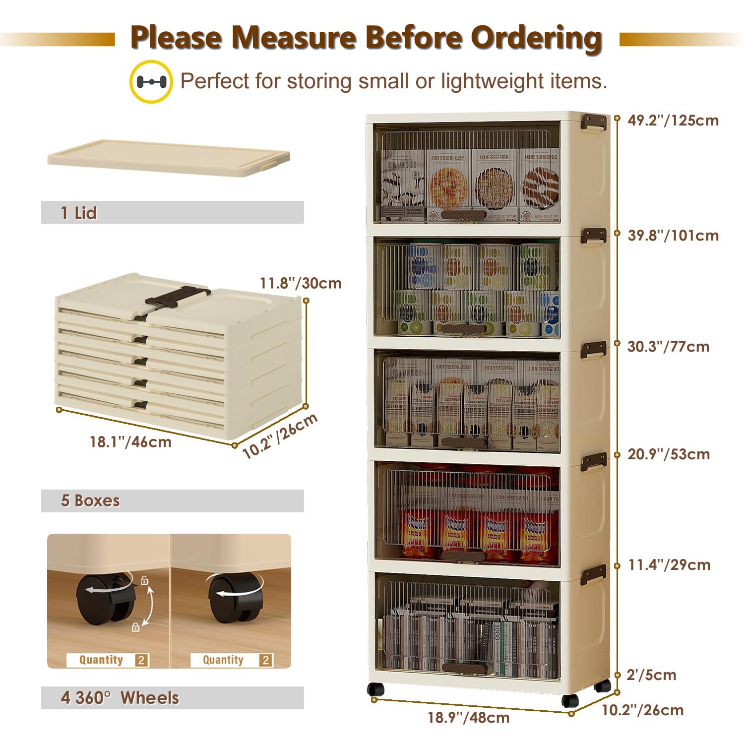 Storage Bins with Lids, 5 Tiers Clear Plastic Storage Bins, Universal wheel Storage Bins, Stackable Storage Containers,Closet Storage Bins, Foldable Box for Dorm Bedroom Organizing