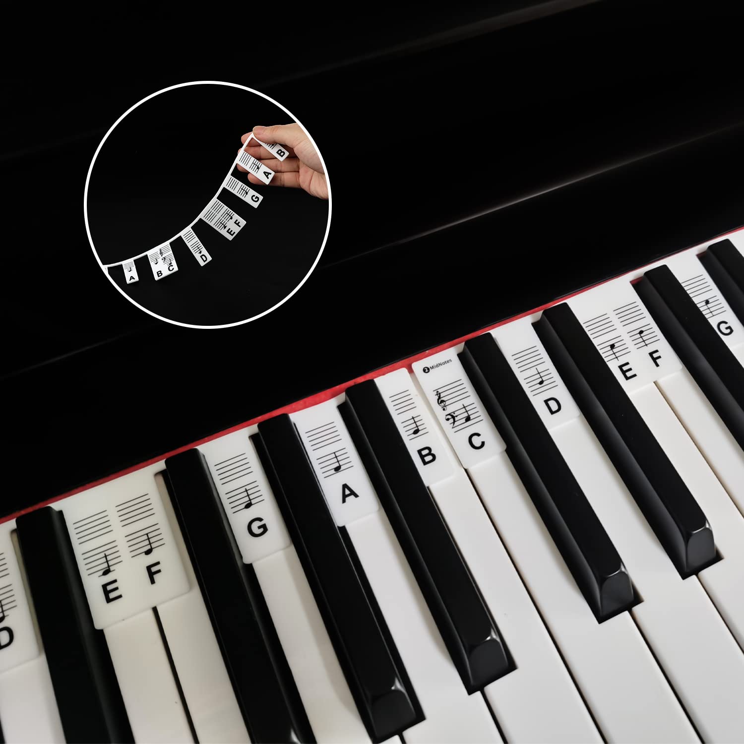 Piano Key Stickers, 88 Keys Full Size Piano Note Labels Removable Silicone Piano Keyboard Overlay for Kids Beginners(Classic Black)