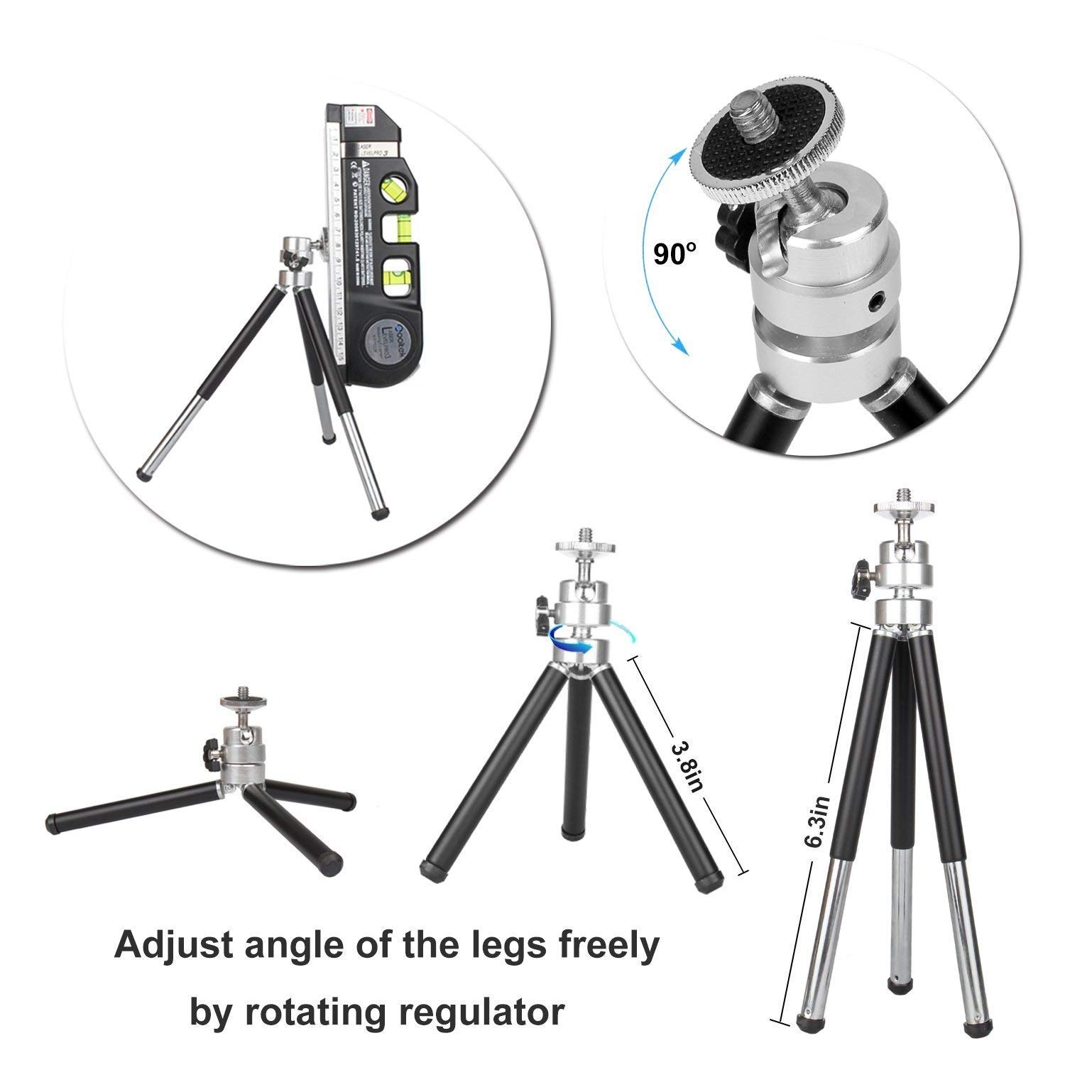 Qooltek Multipurpose Laser Level 8 feet Measure Tape Ruler Adjusted Standard and Metric Rulers for hanging pictures with Metal Tripod Stand