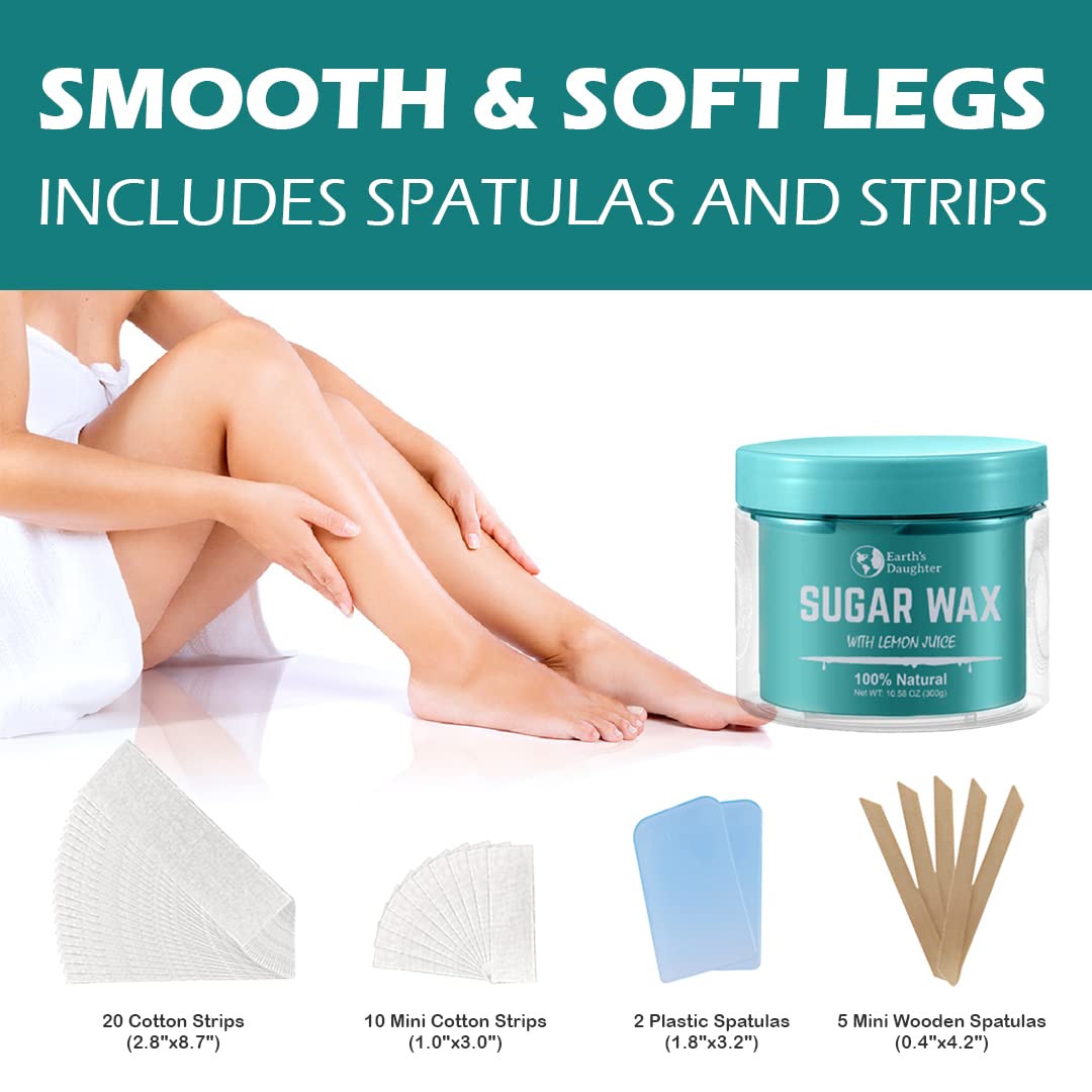 Sugar Wax Kit β Medium All Purpose Sugar Waxing Kit for Women - Organic Hair Removal β 10.6 oz Includes Applicators & Strips, Long Lasting, Gentle & Washable Sugaring Hair Removal, Home Waxing Kit β