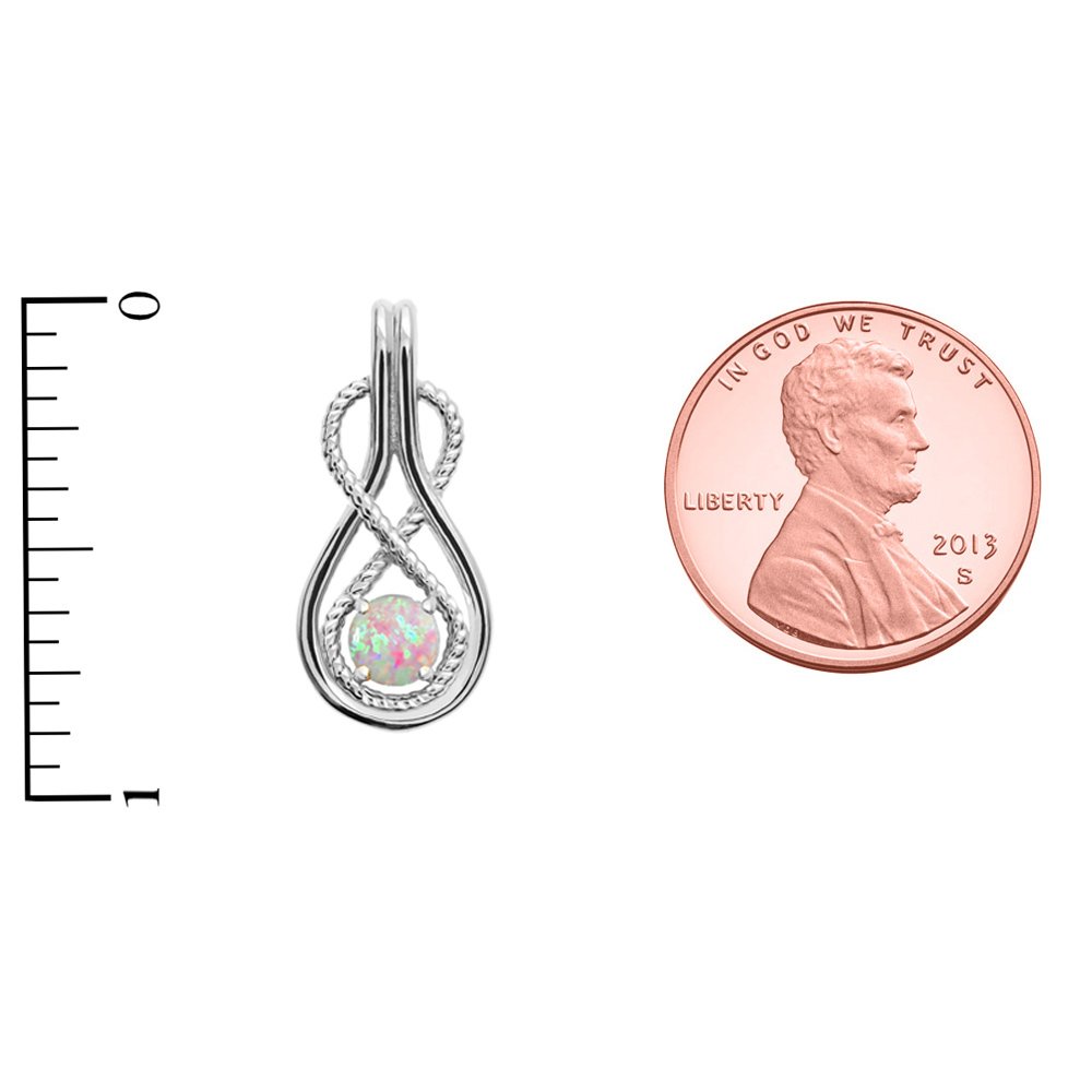 Infinity Rope October Birthstone Opal 14k White Gold Pendant