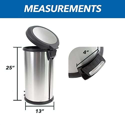 Stainless Steel 10.5 Gallon Round Step Trash Can, Silver