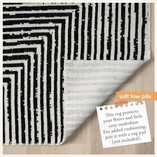 Indigo Ink - Washable Area Rug, Stain Resistant, Easy to Clean, Black/White Geometric Boho Decor, Dorm Room Essentials, for Living Room, Bedroom, Office (6' x 9', Panther Collection)