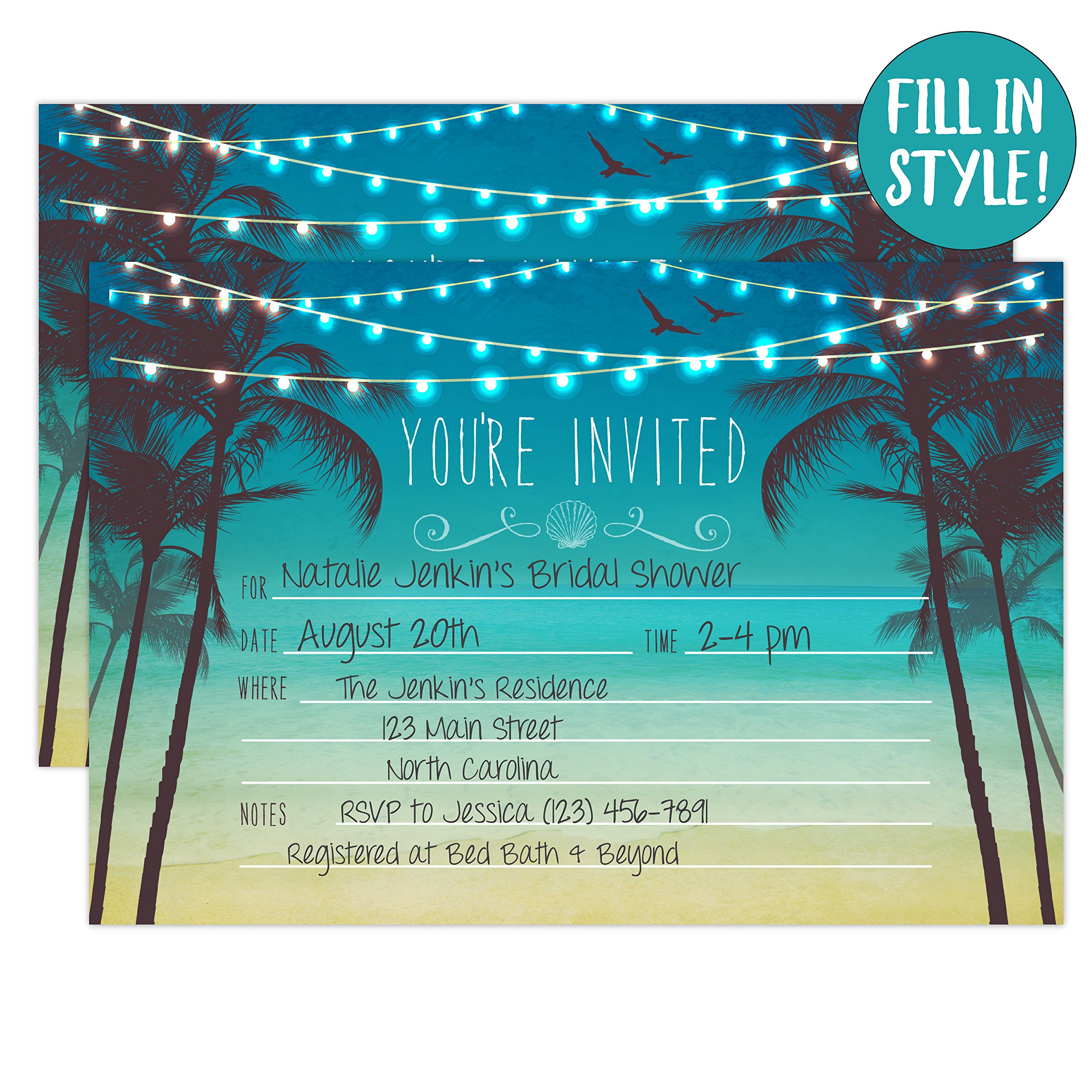 Your Main Event Prints 20 Beach Palm Tree Invitations – Nautical, Rustic Elegant Invites for Weddings, Rehearsal Dinners, Bridal Showers, Engagements, Birthdays, Bachelorette Parties, Baby Showers